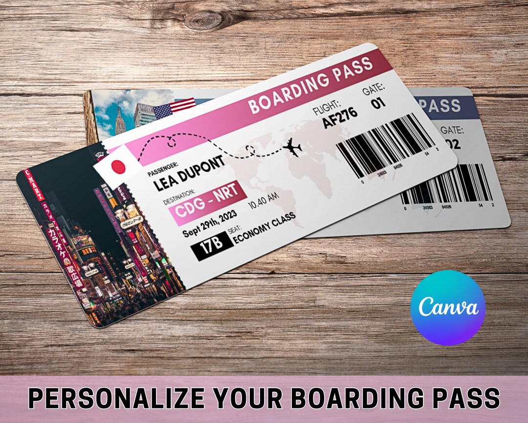 Customizable Boarding Pass, Canva Plane Ticket Template, Digital DIY to ...