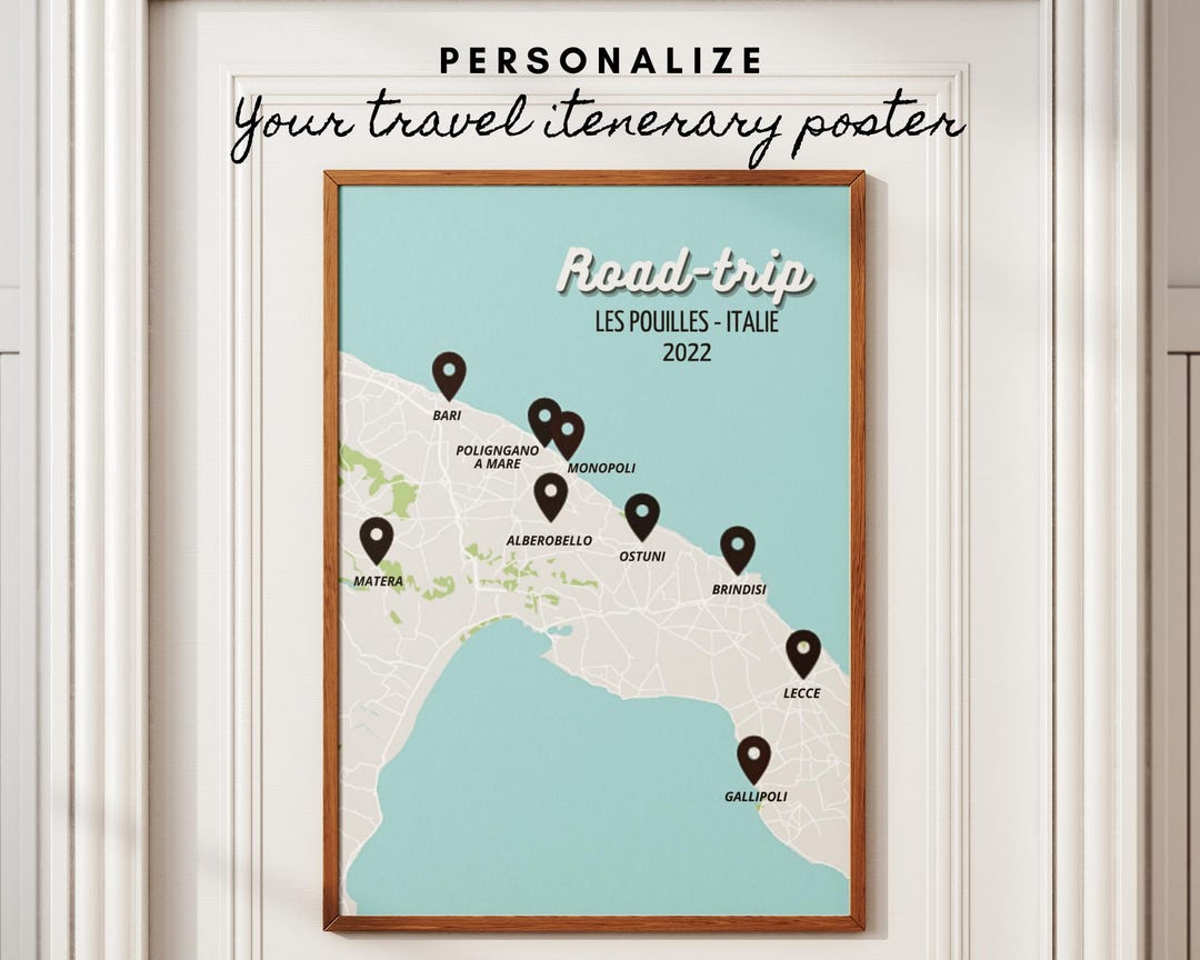 Personalized Digital Travel Map - Custom Itinerary Poster - Printable ...