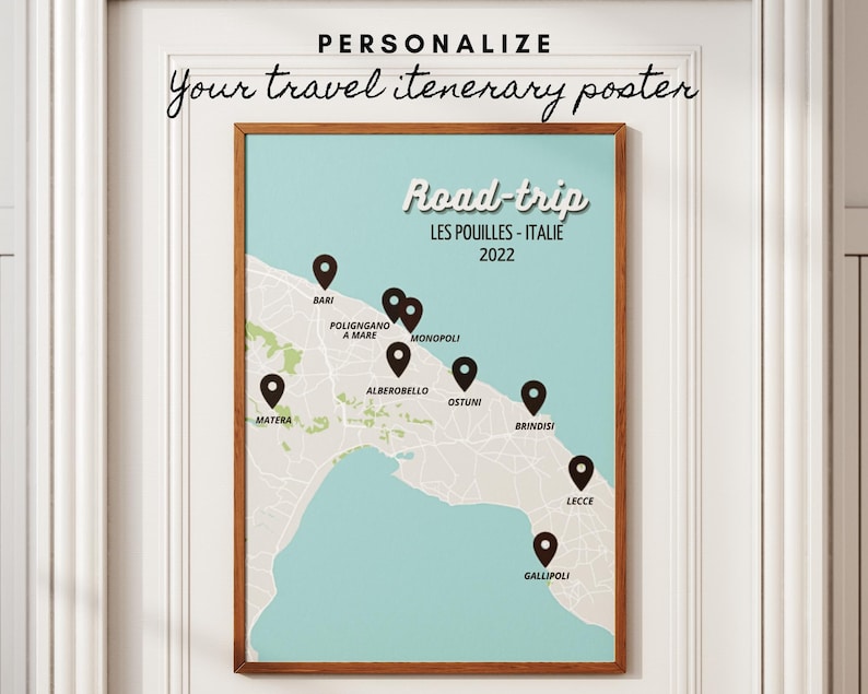 Personalized Digital Travel Map - Custom Itinerary Poster - Printable ...