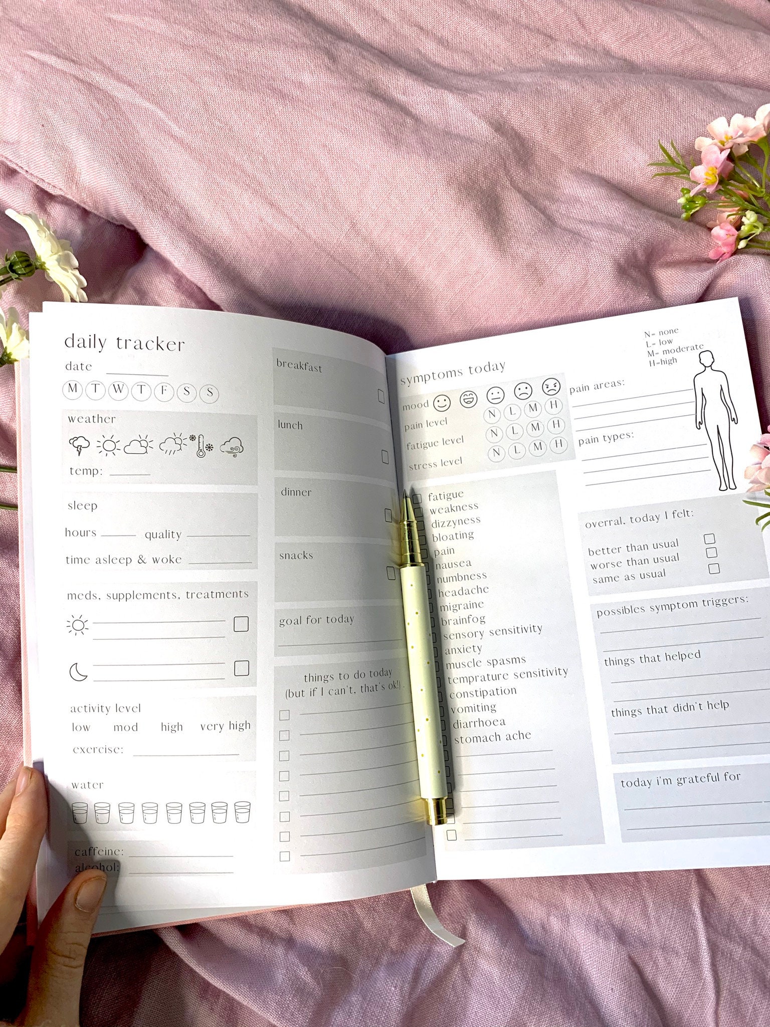 Pink Chronic Illness Health Symptom Tracking Journal (undated)/dietary ...