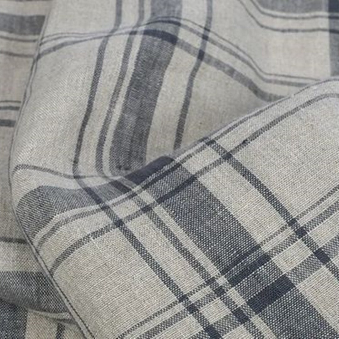 Linen Fabric. Medium Weight Undyed Linen in Gray Checks. Baltic Linen ...