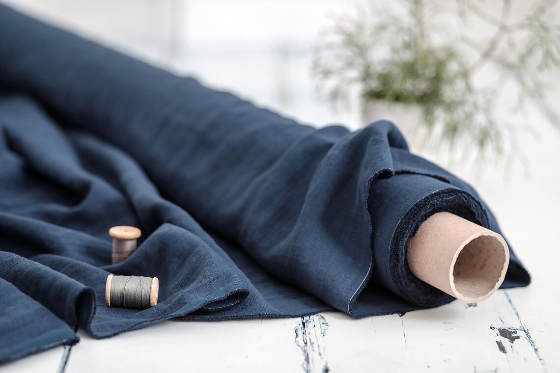 Linen Fabric. Blue Color. Medium Weight Linen. Baltic Linen Fabric ...