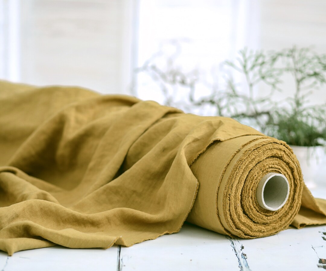 Pure Linen Fabric. Mustard Color Linen. Medium Weight Baltic Linen ...