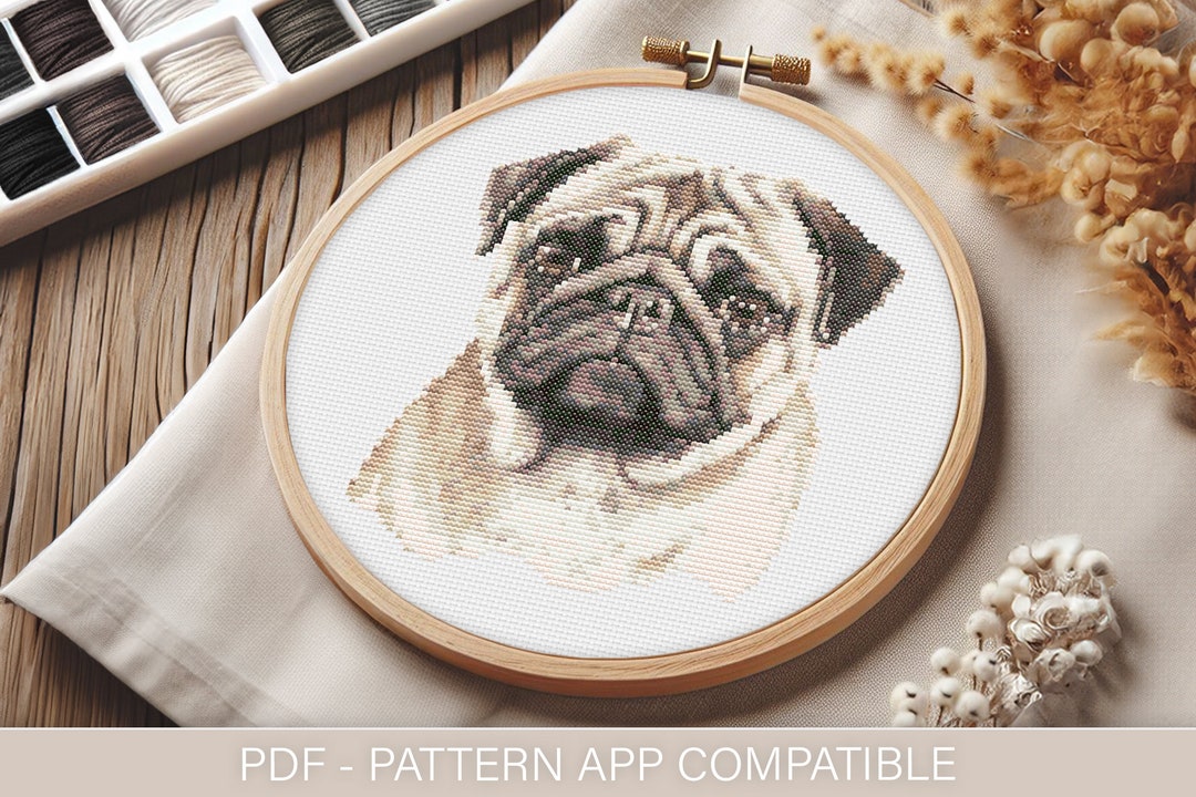 Pug Dog Cross Stitch Pattern (PDF) | Easy to Follow | Pattern Keeper ...