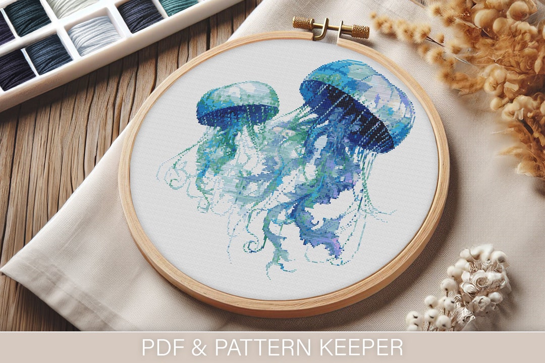 Modern Jellyfish Cross Stitch Pattern (PDF) | Easy to Follow | Pattern ...