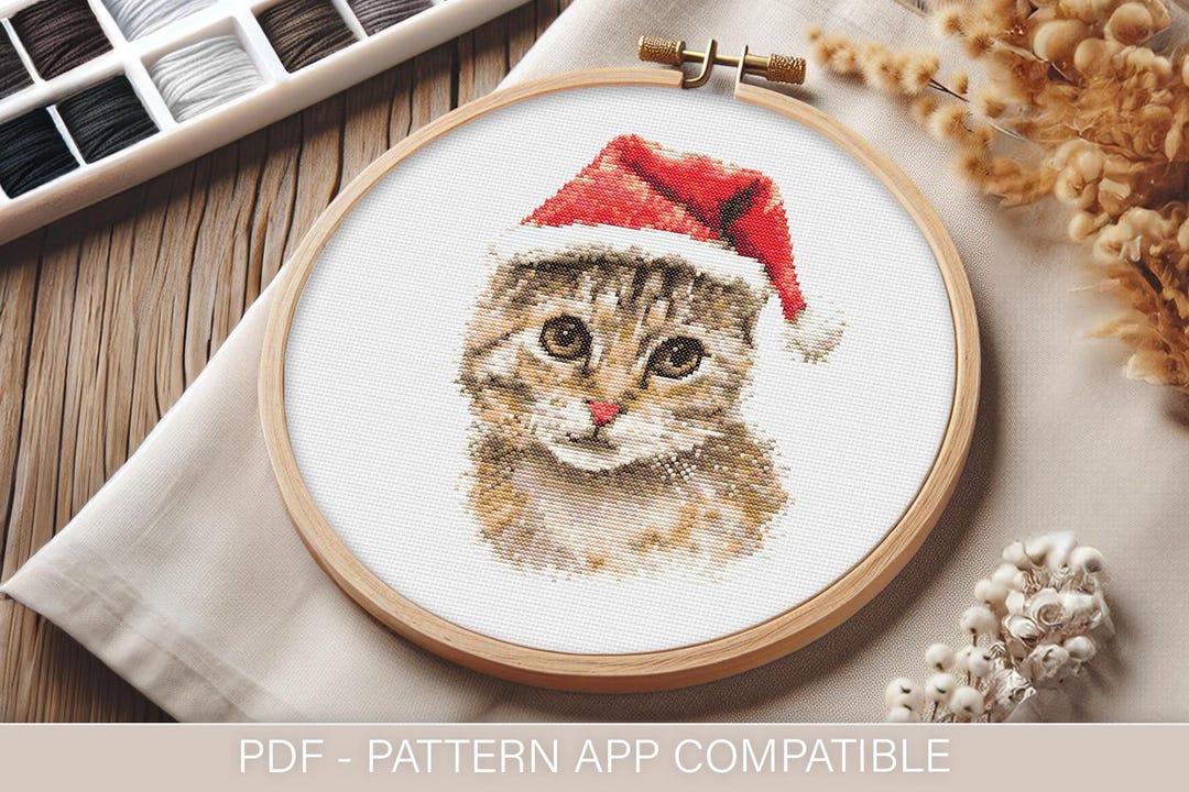 Shorthair Christmas Cat Cross Stitch Pattern (PDF) | Easy to Follow ...