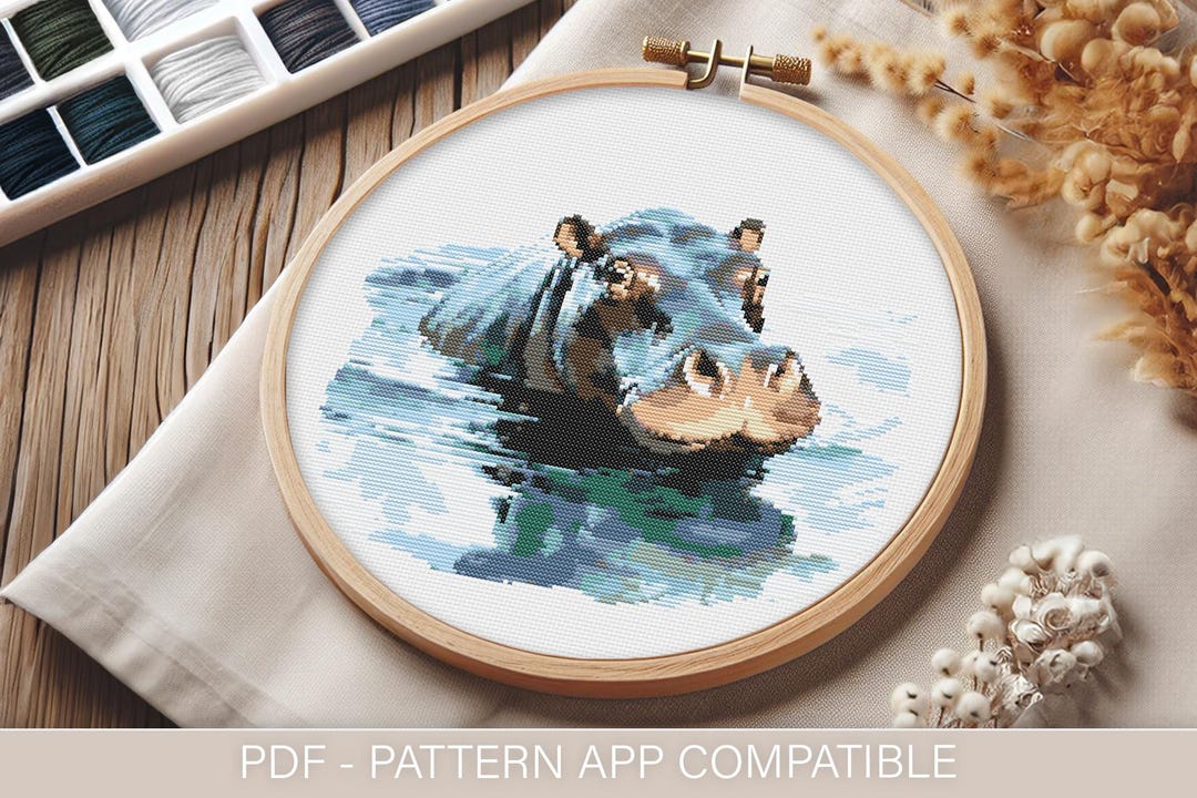 Modern Hippo Cross Stitch Pattern (PDF) | Easy to Follow | Pattern ...
