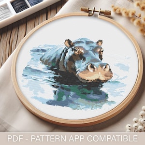 Modern Hippo Cross Stitch Pattern (PDF) | Easy to Follow | Pattern Keeper Friendly - Etsy