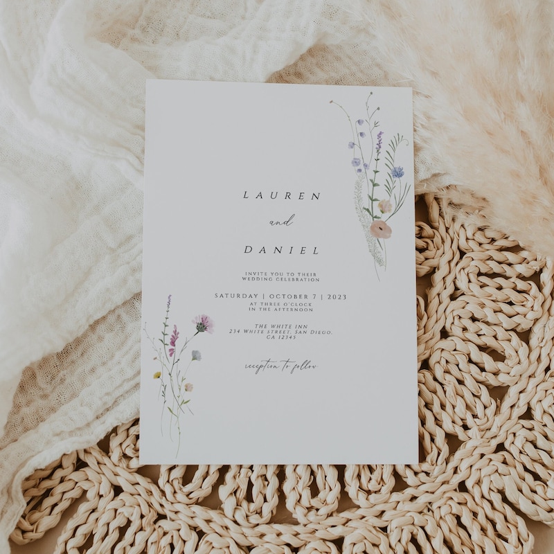Wildflower Wedding Invitation Template - Etsy