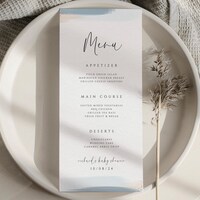 Editable Menu Cards Template, Baby Blue and Silver Menu, Floral, Dinner ...