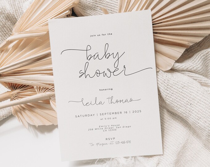 Minimalist Baby Shower Invitation Template Download Modern Baby Shower ...