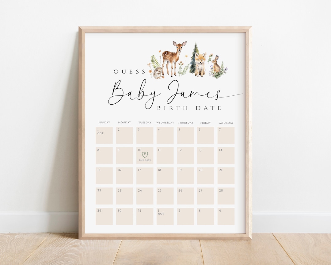 Woodland Baby Due Date Calendar, Guess Baby's Birthday, Guess Baby ...
