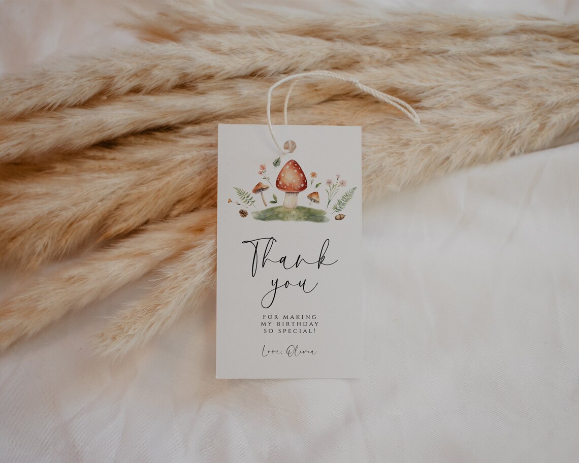 Editable Birthday Favor Tags, Mushroom Birthday Thank You Tag Template ...