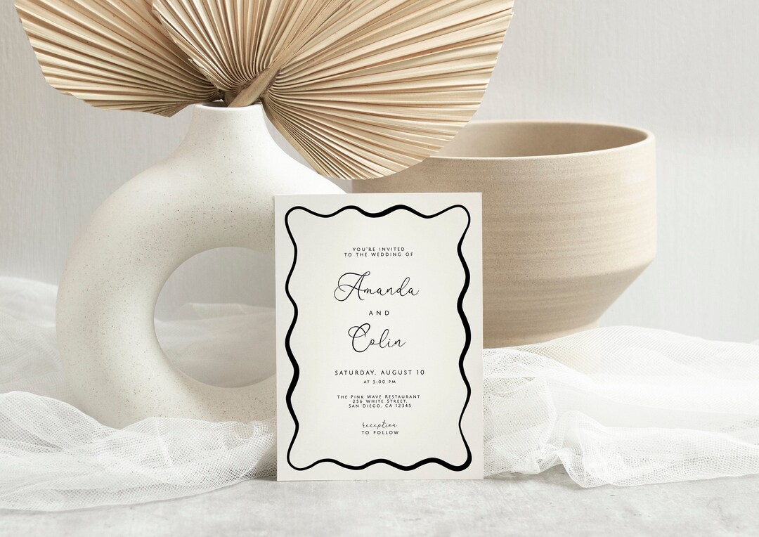Wavey Wedding Invitation Template, Curve Modern Wedding Invite, Wavy ...