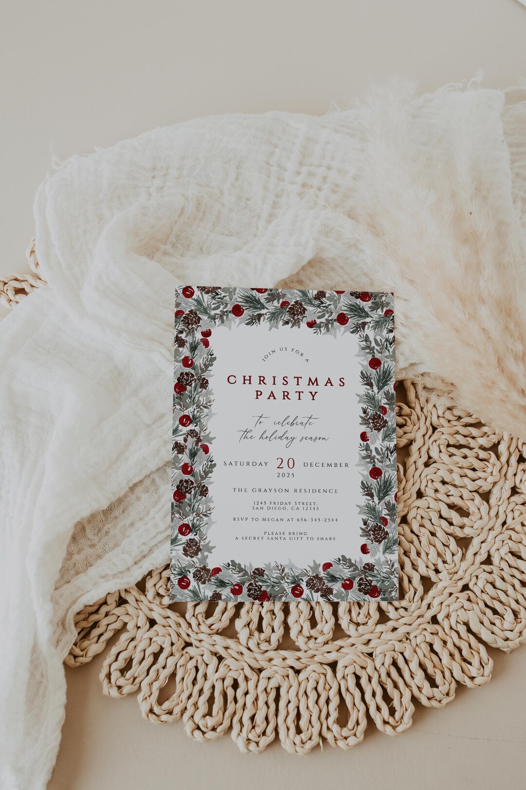 Editable Christmas Party Invitation: Holiday Dinner Template (digital ...