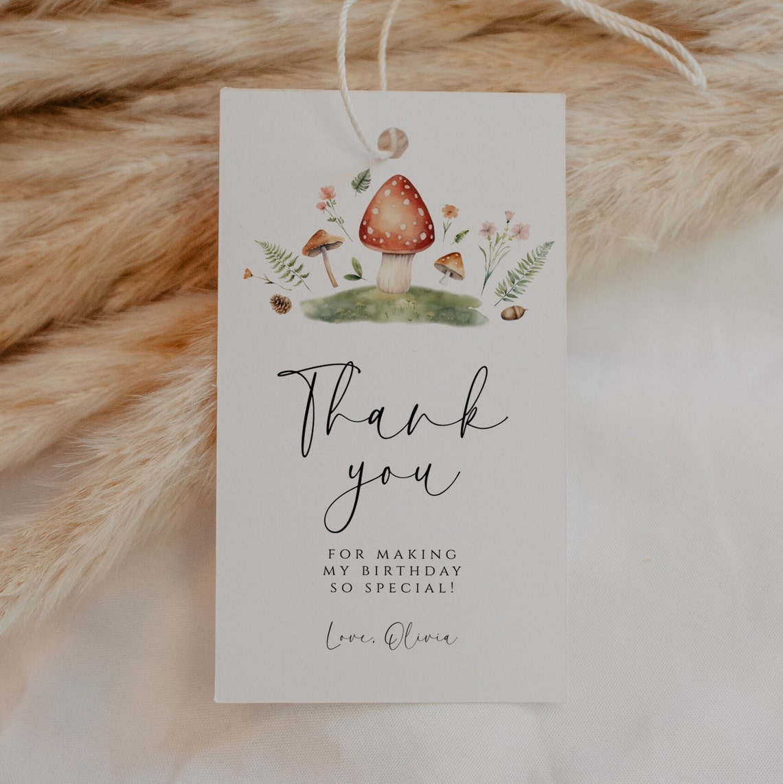 Editable Birthday Favor Tags, Mushroom Birthday Thank You Tag Template ...