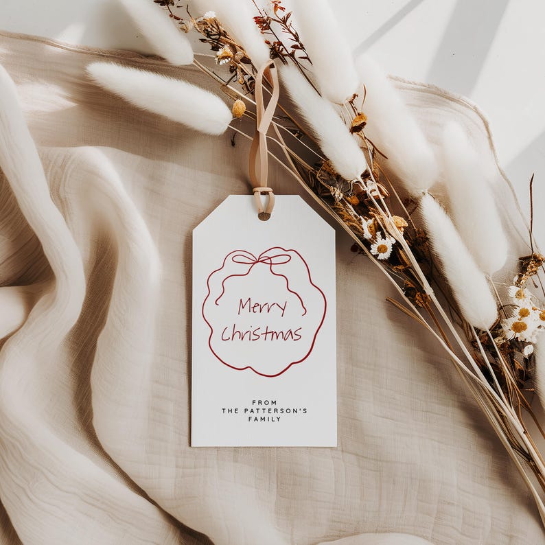 Printable Red Bow Christmas Gift Tags Editable Holiday Favor Tags Merry ...