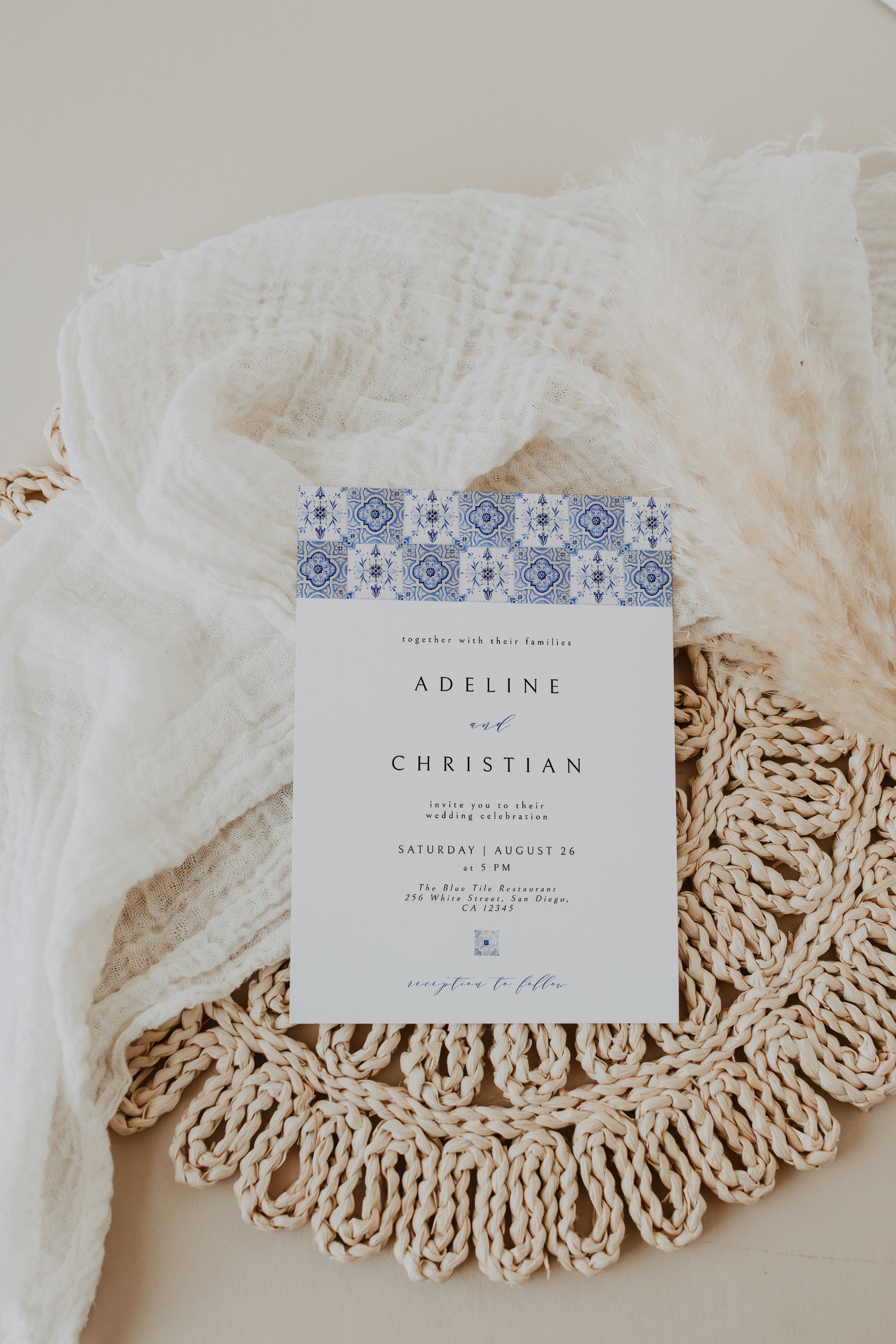 Italian Blue Tile Wedding Invitation, Mediterranean Wedding Invite ...