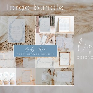 Dusty Blue Baby Shower Invitation Template Set, Vintage Blue Floral ...