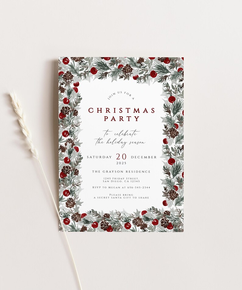 Editable Christmas Party Invitation: Holiday Dinner Template (digital ...
