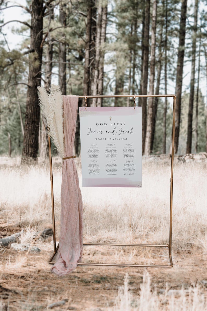 Baptism Seating Chart Editable Template Pink Seating Plan Poster Pink ...