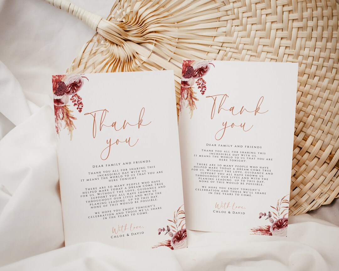 Wedding Thank You Card, Boho Wedding Thank You Card Template,thank You ...