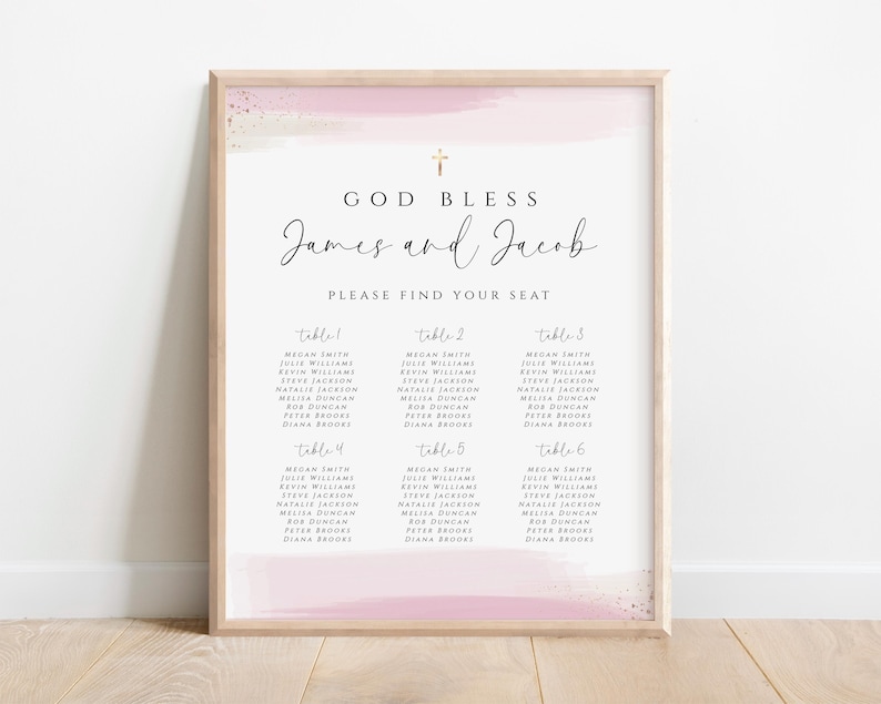 Baptism Seating Chart Editable Template Pink Seating Plan Poster Pink ...