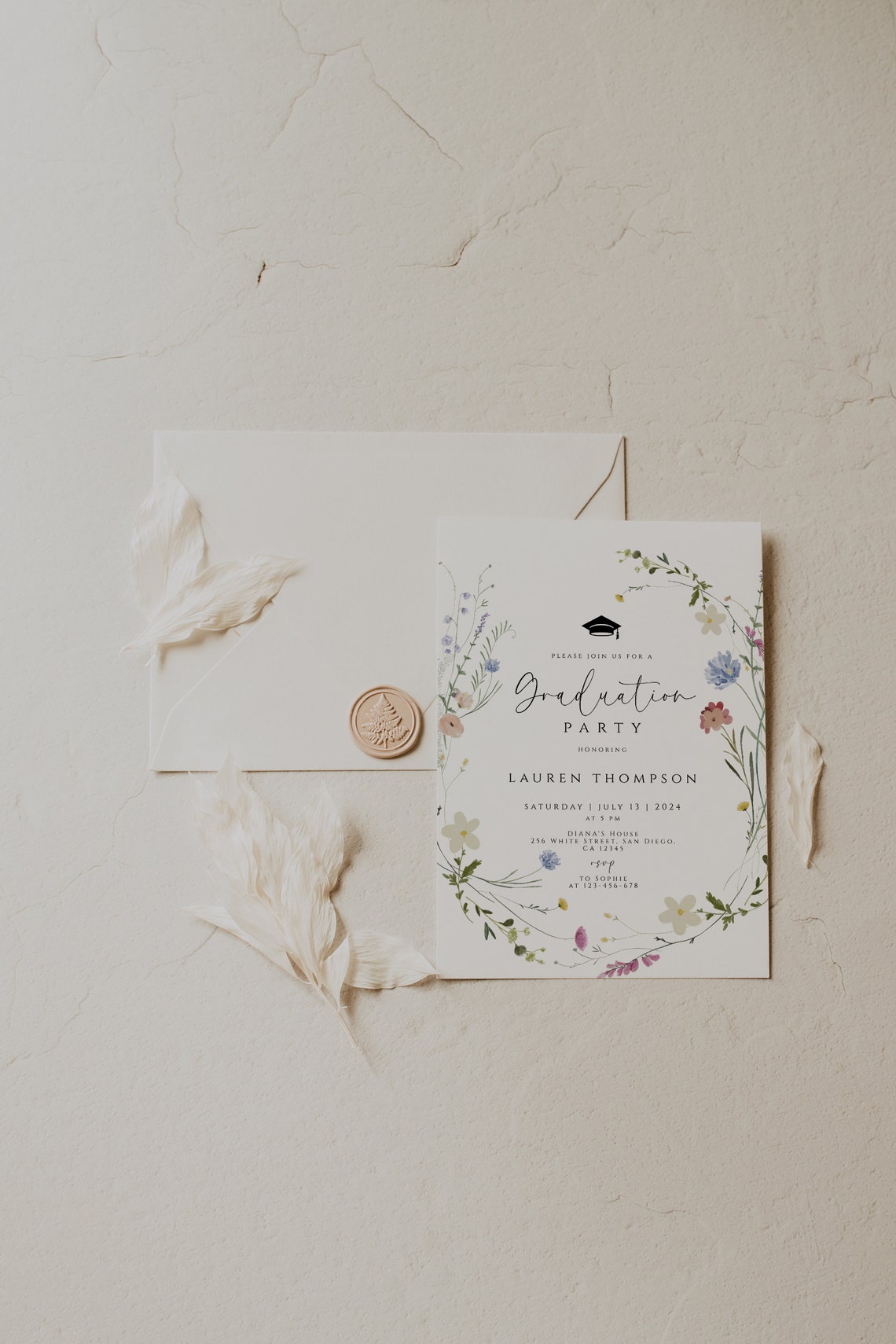 Editable Wildflower Graduation Invitation Template, Floral Graduation ...