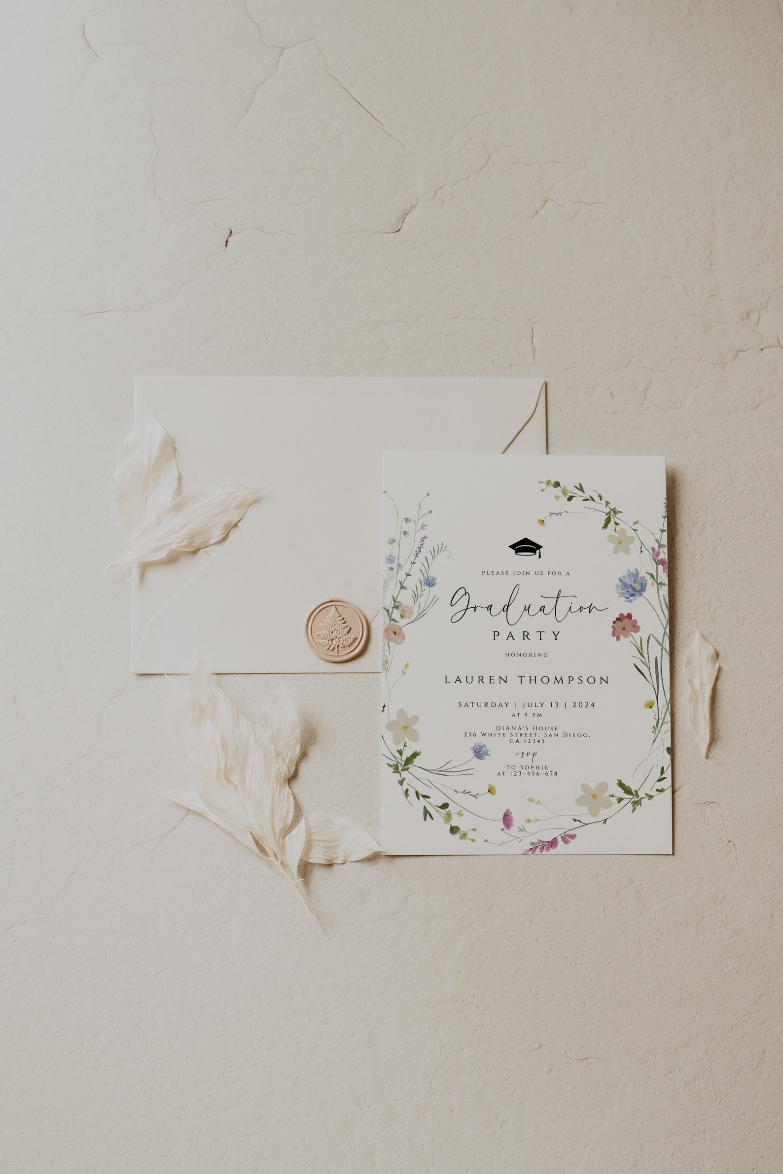 Editable Wildflower Graduation Invitation Template, Floral Graduation ...