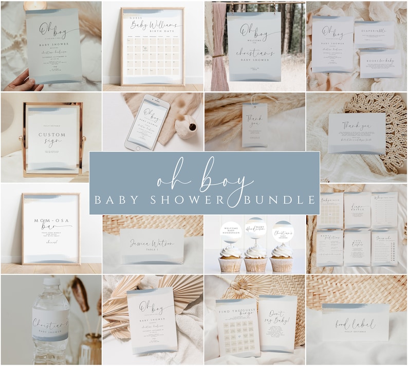 Oh Boy Baby Shower Bundle, Blue Boy Baby Shower Invitation Bundle ...