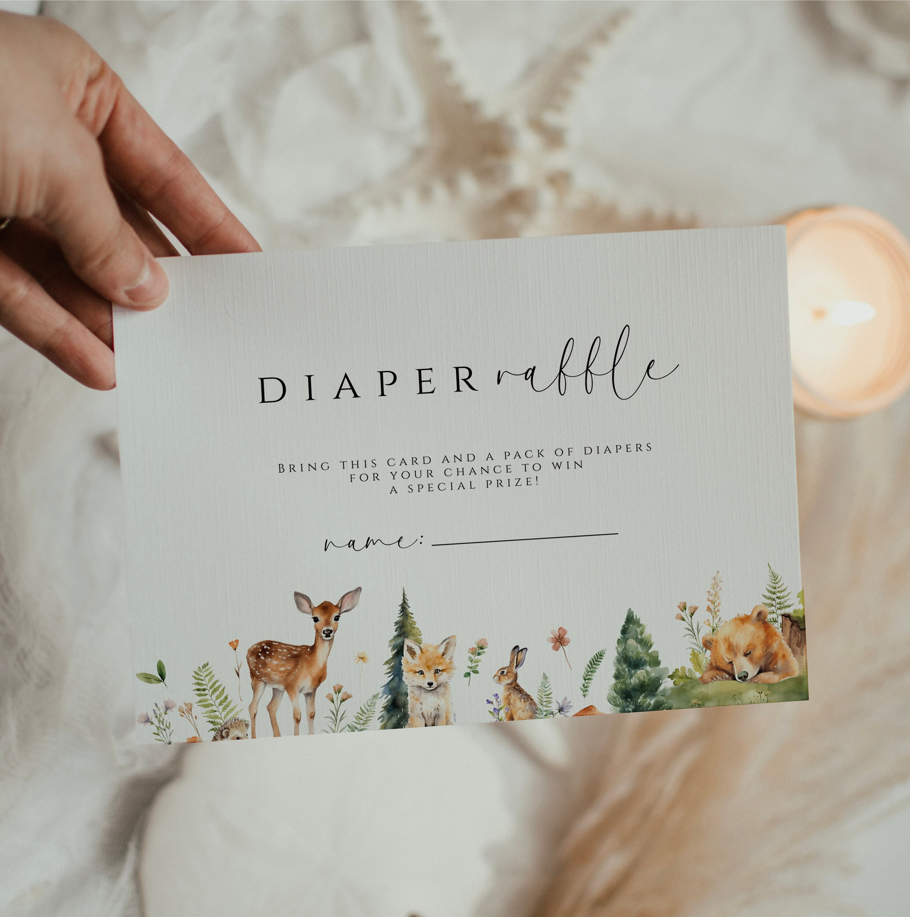 Woodland Baby Shower Diaper Raffle Ticket Template, Forest Animals Baby ...