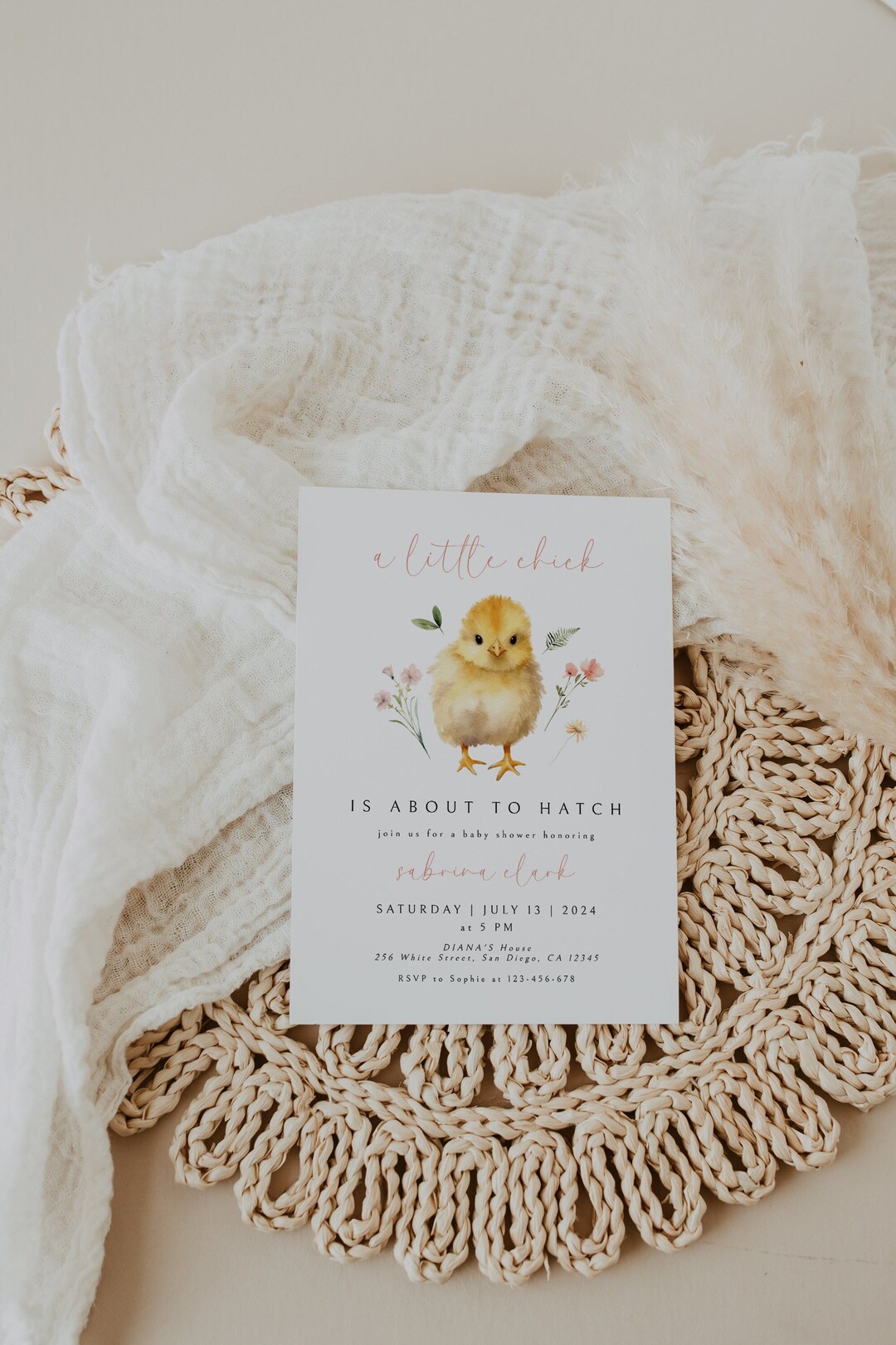 Little Chick Spring Baby Shower Invitation, Chick Floral Baby Shower ...