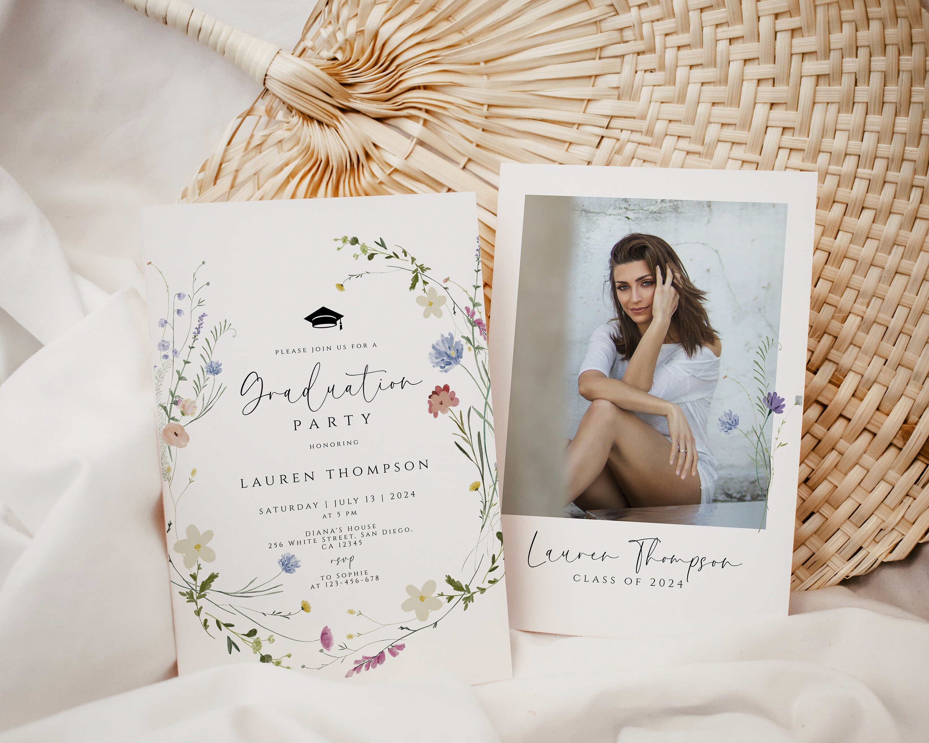 Editable Wildflower Graduation Invitation Template, Floral Graduation ...