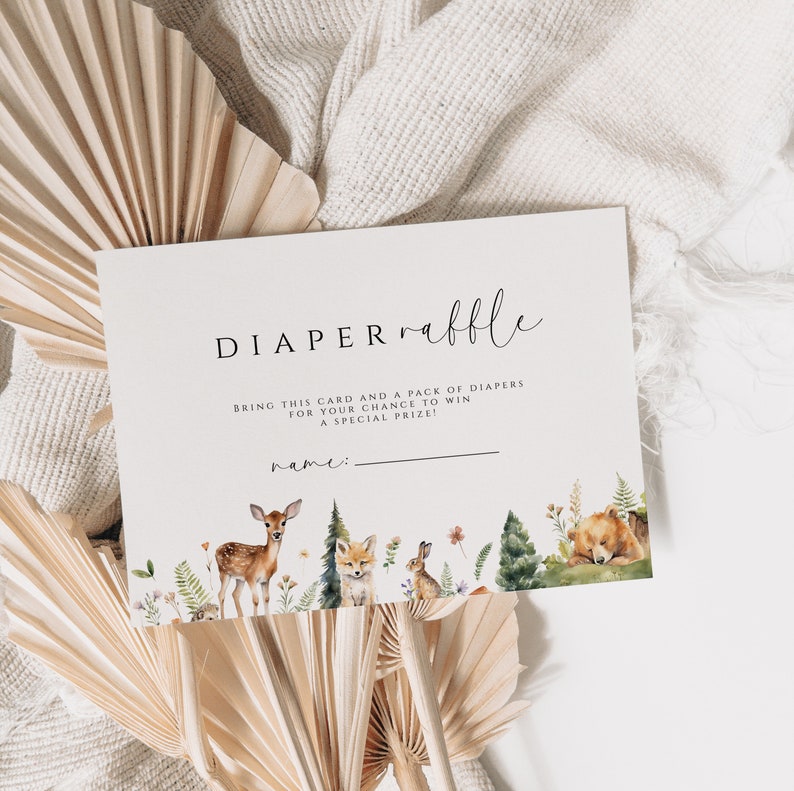 Woodland Baby Shower Diaper Raffle Ticket Template, Forest Animals Baby ...