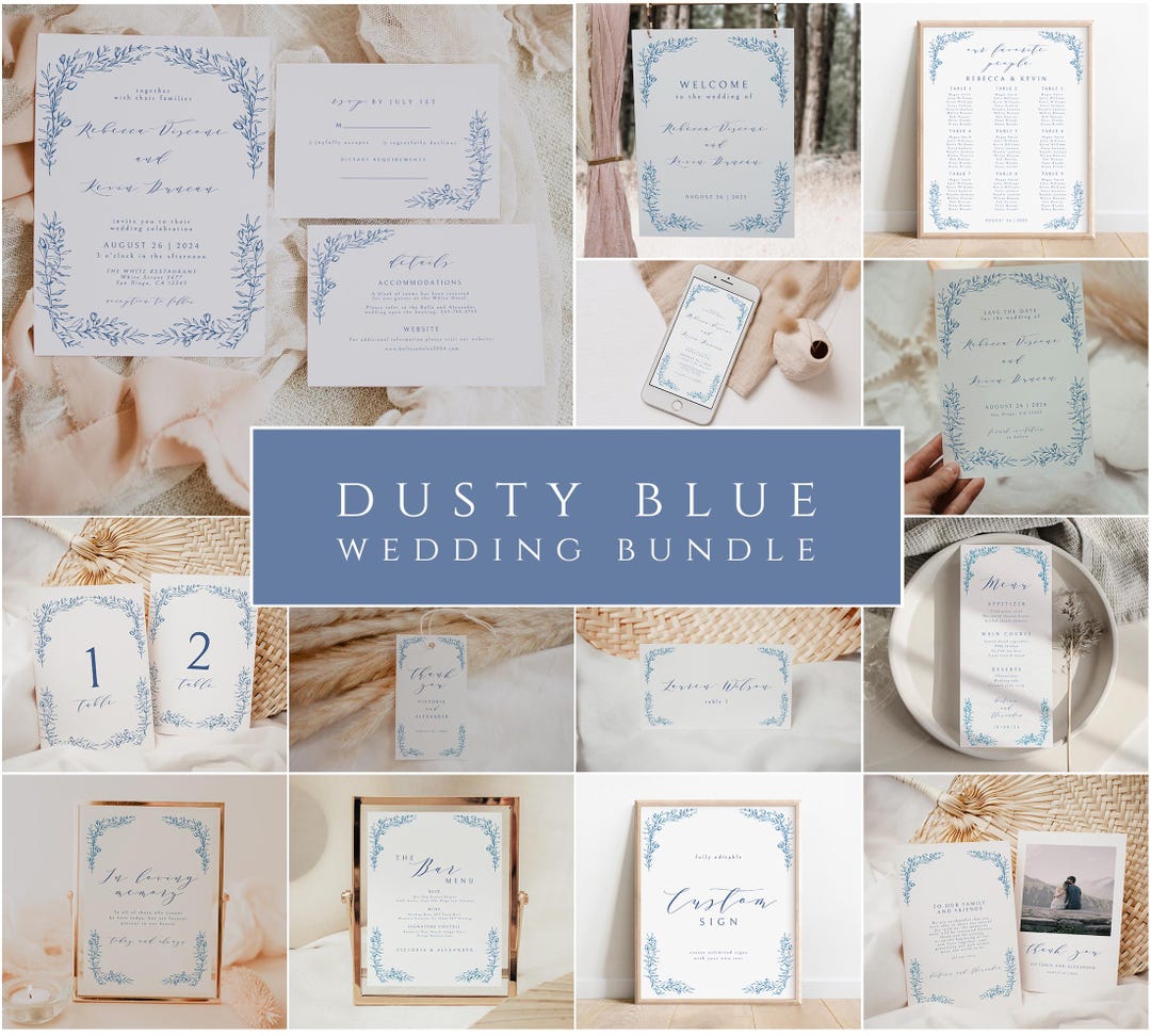 Dusty Blue Wedding Invitation Bundle, Wedding Invitation Package ...