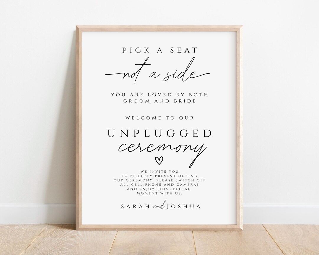 Pick a Seat Not a Side Unplugged Ceremony Sign Editable Wedding Welcome ...