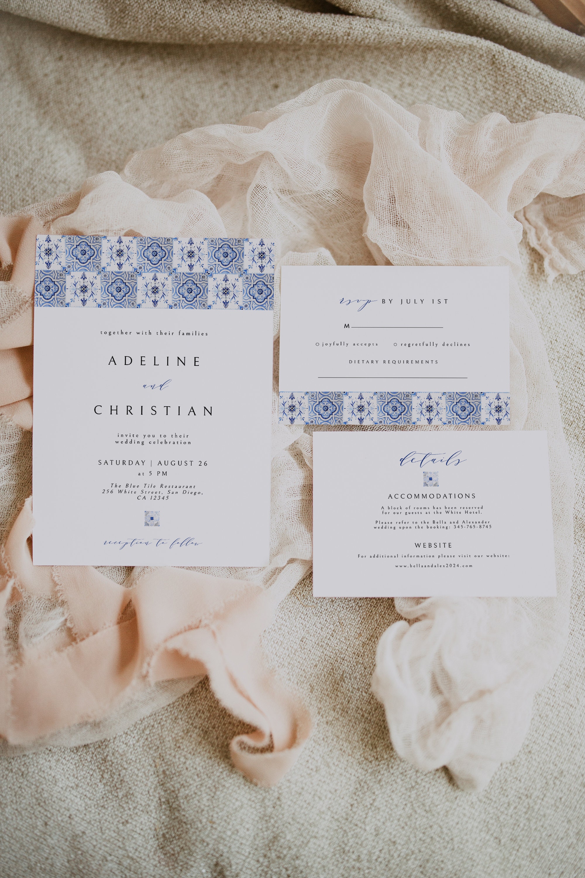 Italian Blue Tile Wedding Invitation, Mediterranean Wedding Invite ...