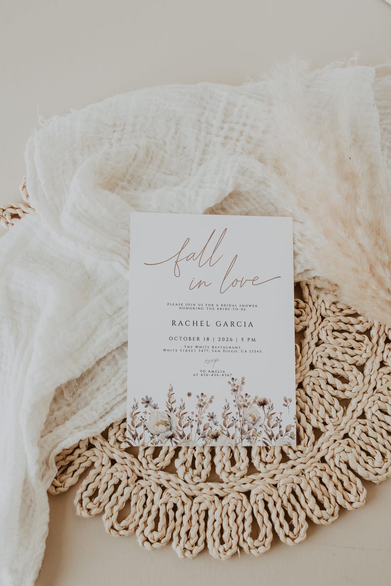 Editable Fall in Love Bridal Shower Invitation Template Boho Fall ...