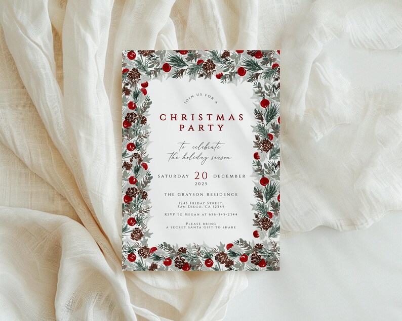 Editable Christmas Party Invitation: Holiday Dinner Template (digital ...