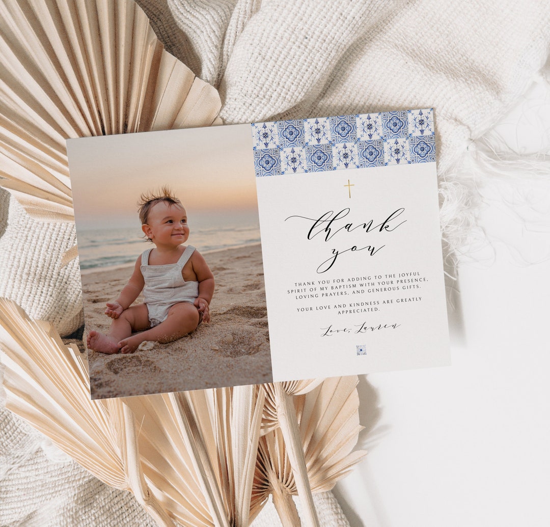 Baptism Thank You Card, Blue Tile Baptism, Baptism Thank You ...