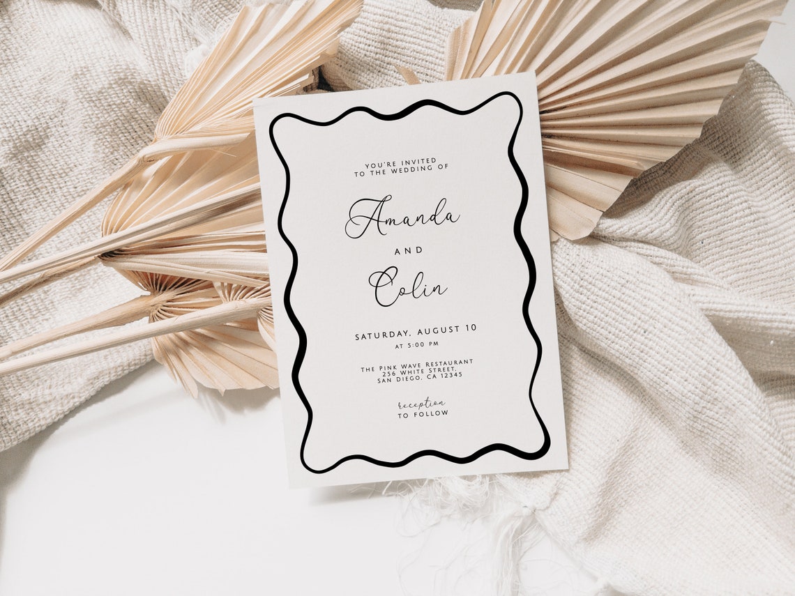 Wavey Wedding Invitation Template, Curve Modern Wedding Invite, Wavy ...