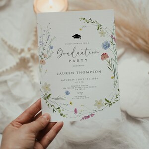 Editable Wildflower Graduation Invitation Template, Floral Graduation ...