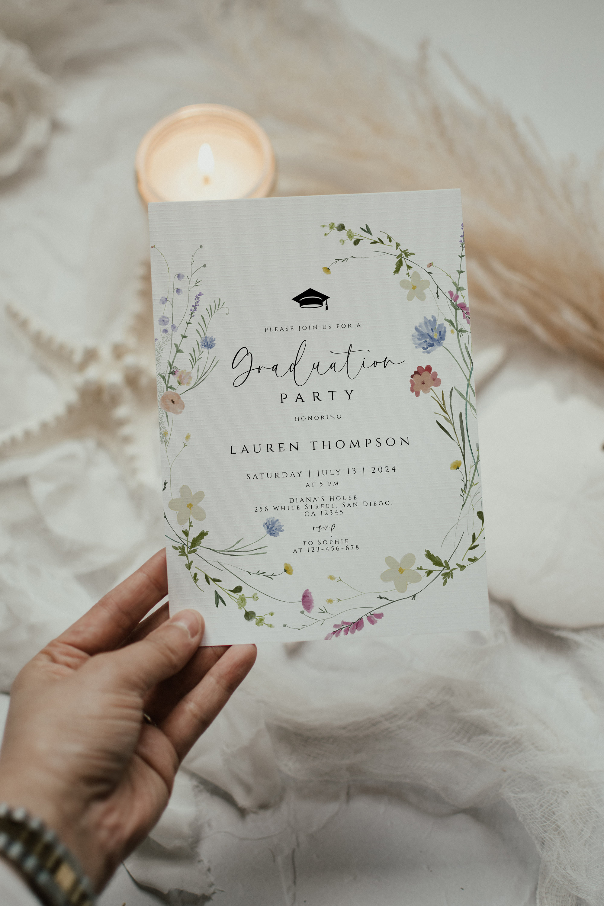 Editable Wildflower Graduation Invitation Template, Floral Graduation ...