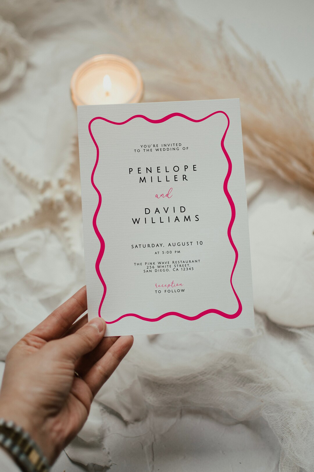 Wavey Wedding Invitation Template, Modern Wavy Frame Wedding Invite Set ...