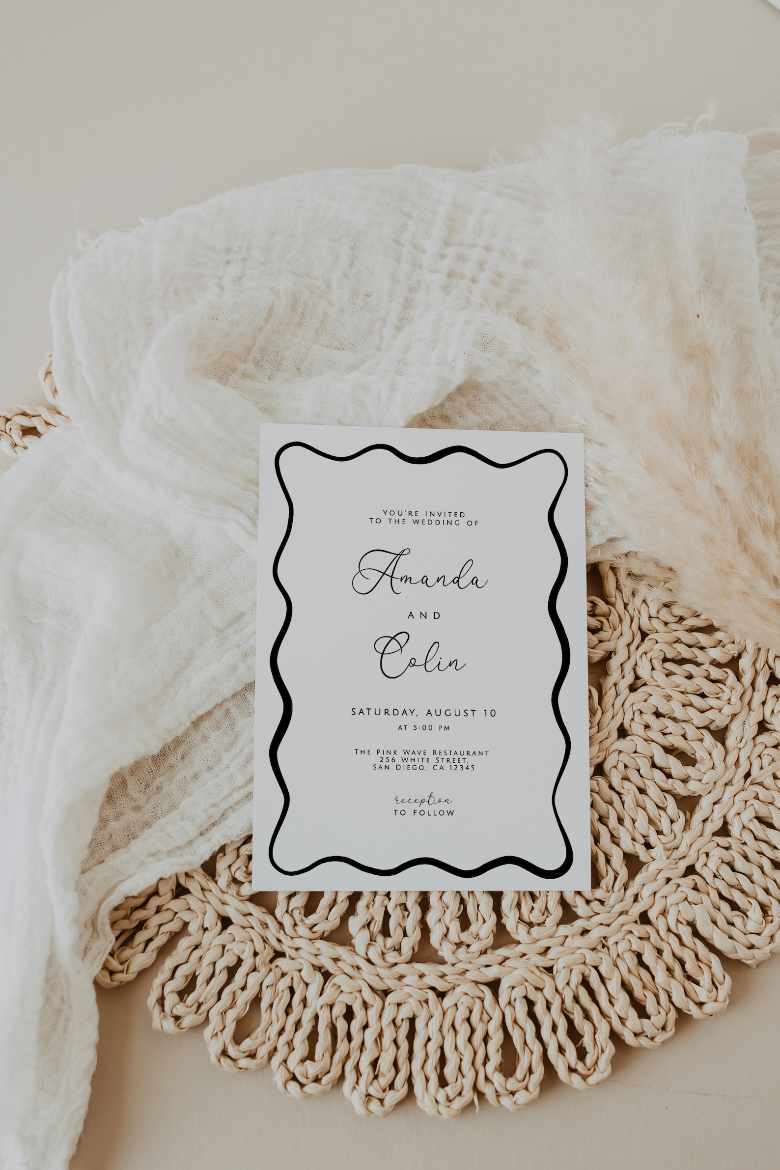 Wavey Wedding Invitation Template, Curve Modern Wedding Invite, Wavy ...