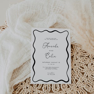 Wavey Wedding Invitation Template, Curve Modern Wedding Invite, Wavy ...