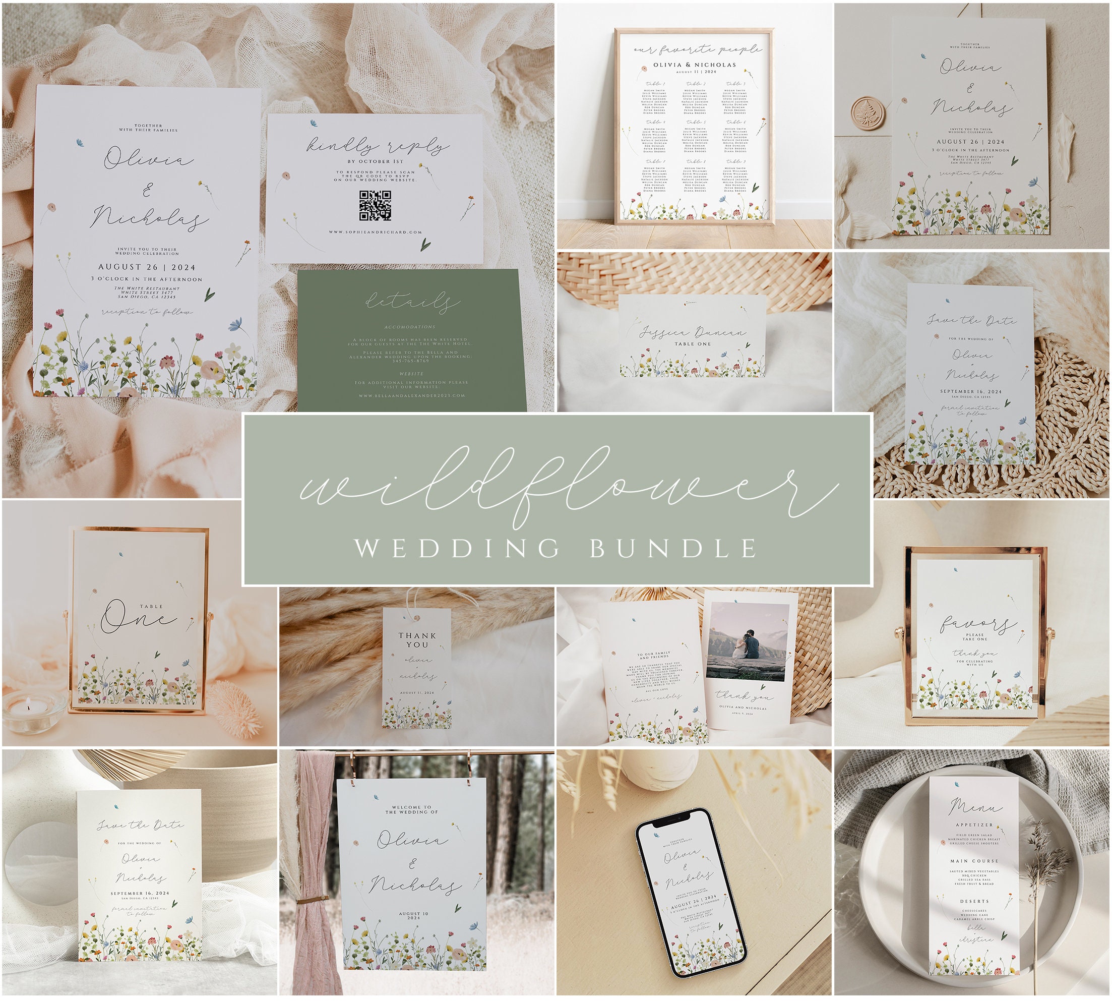 Wildflower Wedding Bundle Template, Wildflower Wedding Invitation ...