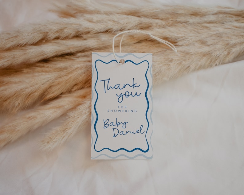 Baby Shower Favor Tags Wavy Border, Editable Navy Blue Favor Tags ...