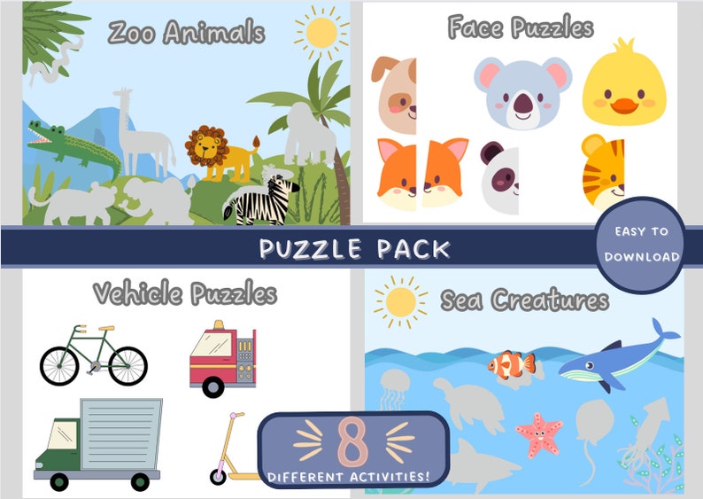 Printable Puzzles Matching Worksheet Busy Book Toddler - Etsy