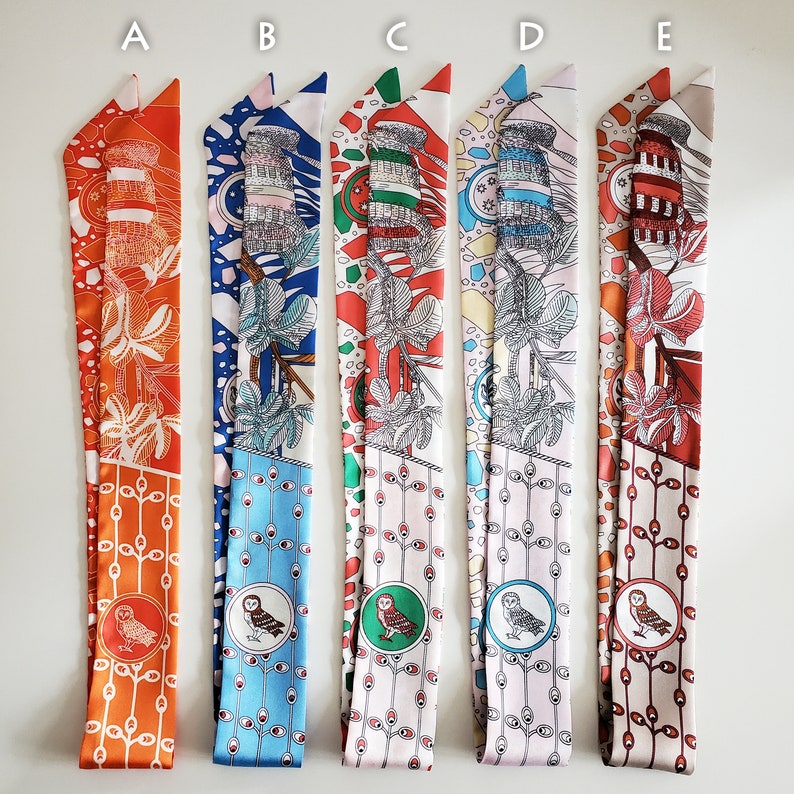 88cm*5cm Owl and Plant Skinny Scarf, for Neck, Hair, Bags, Handles ...